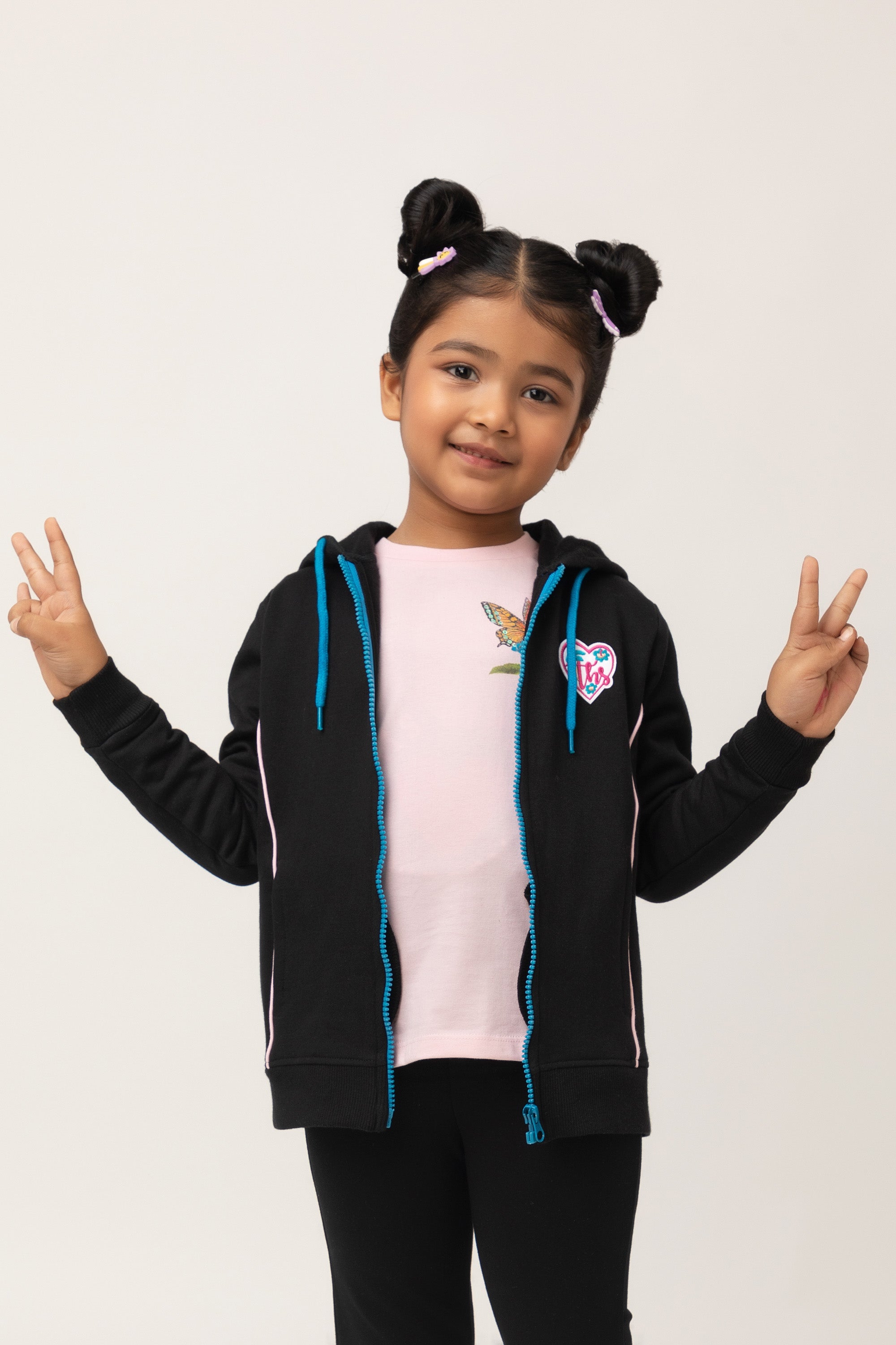 Girls Black Fleece Zip Up Jacket with Hood – Purple United Kids